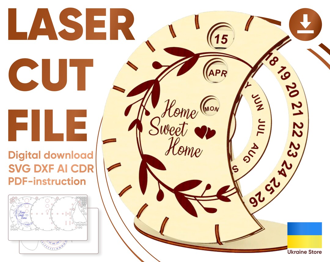 Calendar SVG Laser Cut File Glowforge Pattern Eternal - Etsy UK