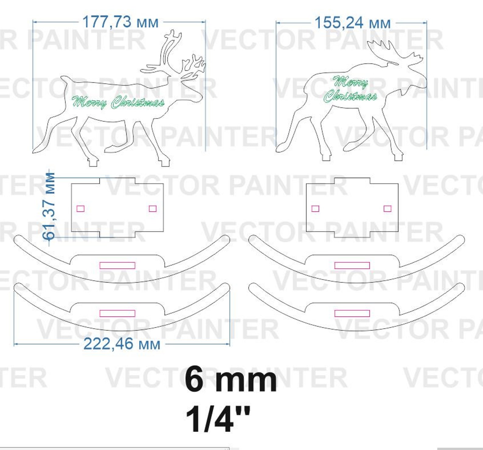 Merry Christmas Svg Deer Laser Cut Files Christmas Dxf Files | Etsy