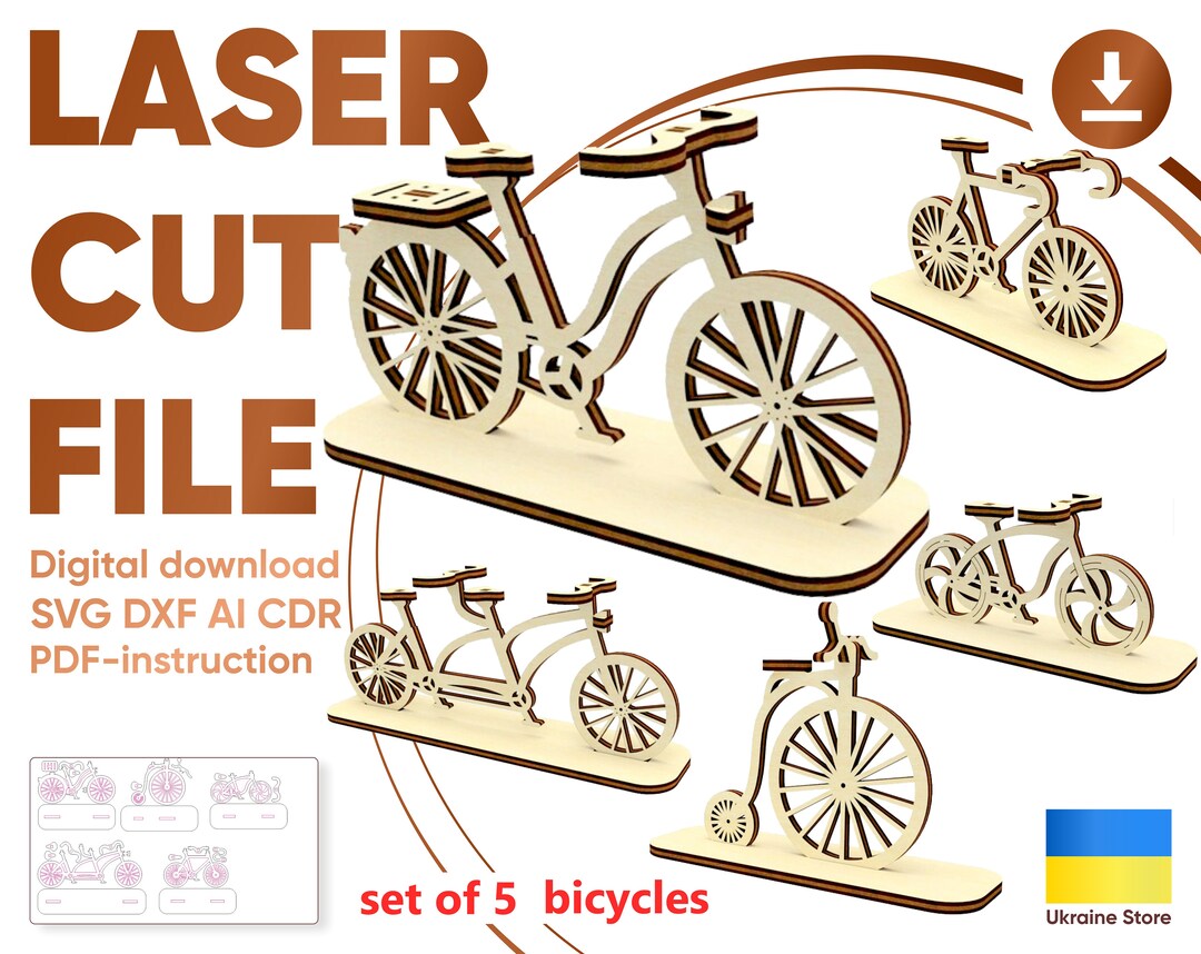 Bicycle Svg Glowforge Files for Laser Cutting Dxf Bicycle Plywood Laser ...