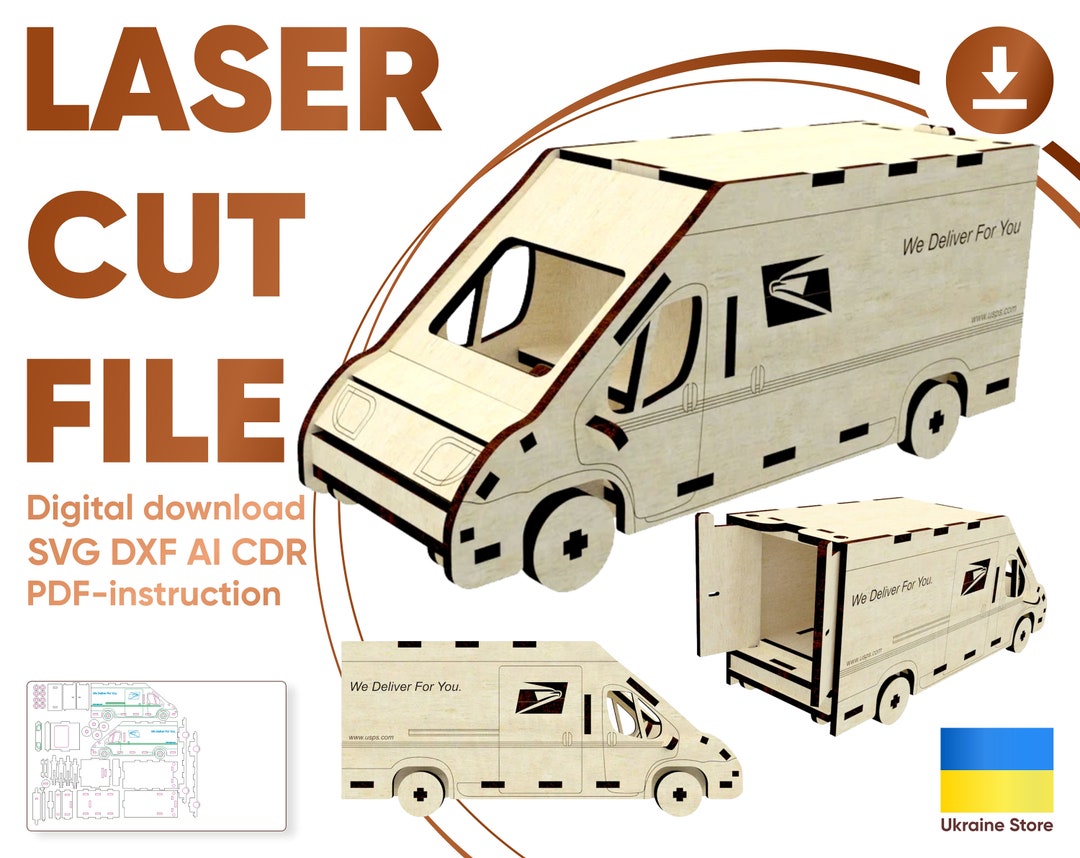 Mail Truck SVG Laser Cut Files Glowforge Car 3d Laser Design, Instant ...