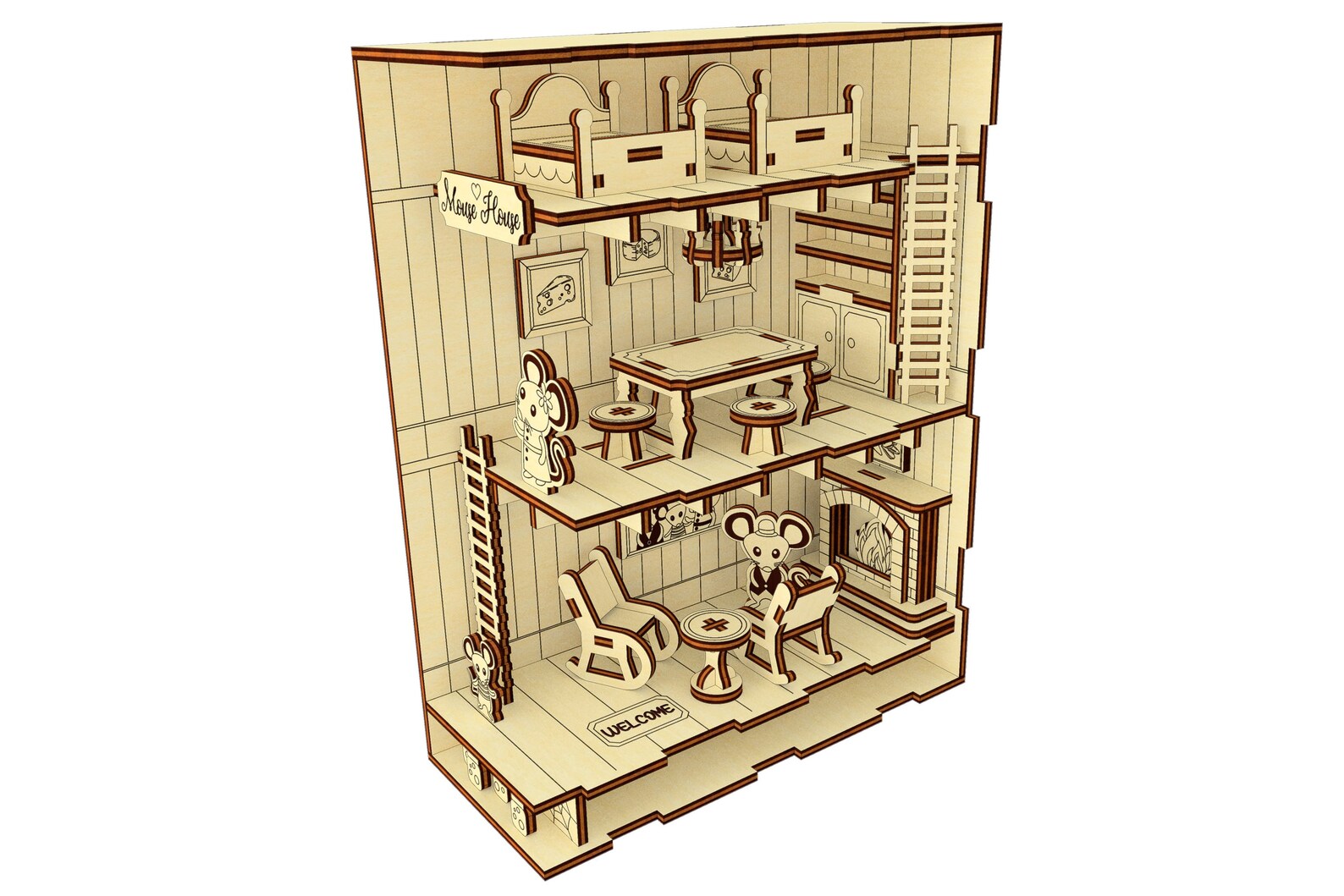 Book Nook SVG Cut File Mouse House Glowforge Pattern Laser | Etsy