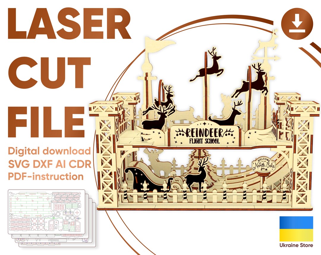 Reindeer Flight School - Christmas Laser Cut Files, SVG DXF Plans for ...