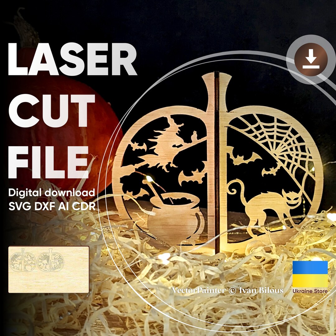 3D Halloween Pumpkin Laser Cut File: Witch, Cat, Cauldron (digital ...