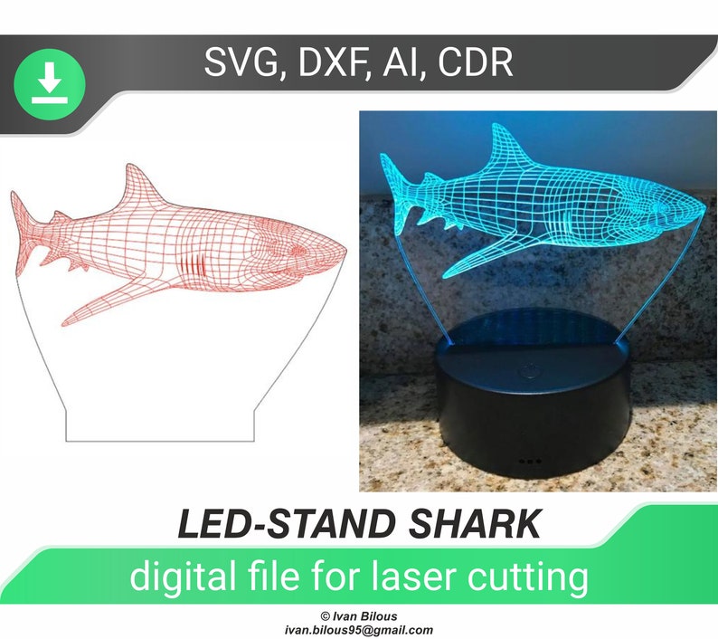 Shark LED Lamp SVG DXF: Laser Cut File - Etsy