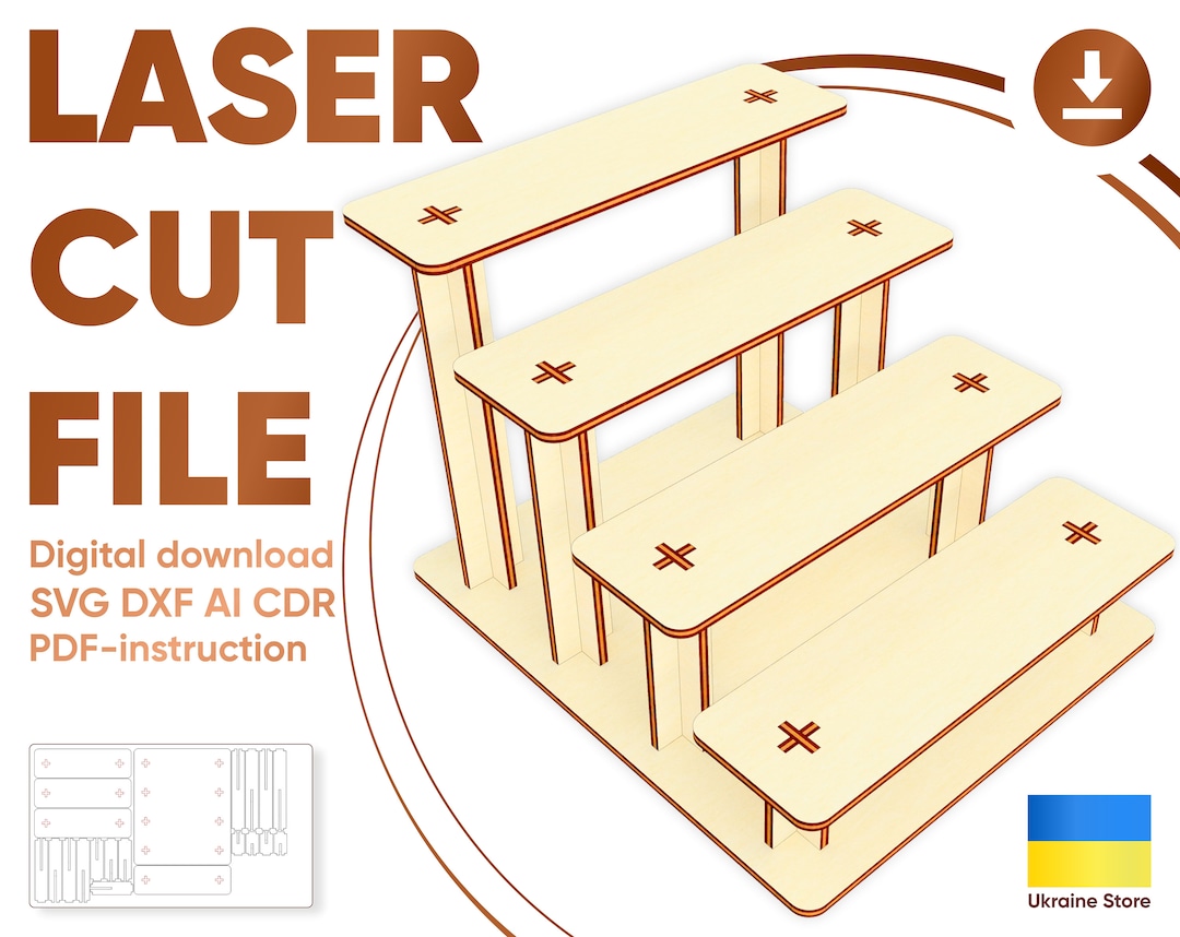 Tiered Display Stand - SVG Laser Cut File, Digital Vector Plan With ...