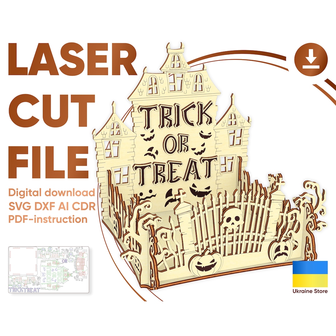 Halloween Trick or Treat Box - SVG Laser Cut File, Ready-made Plywood ...