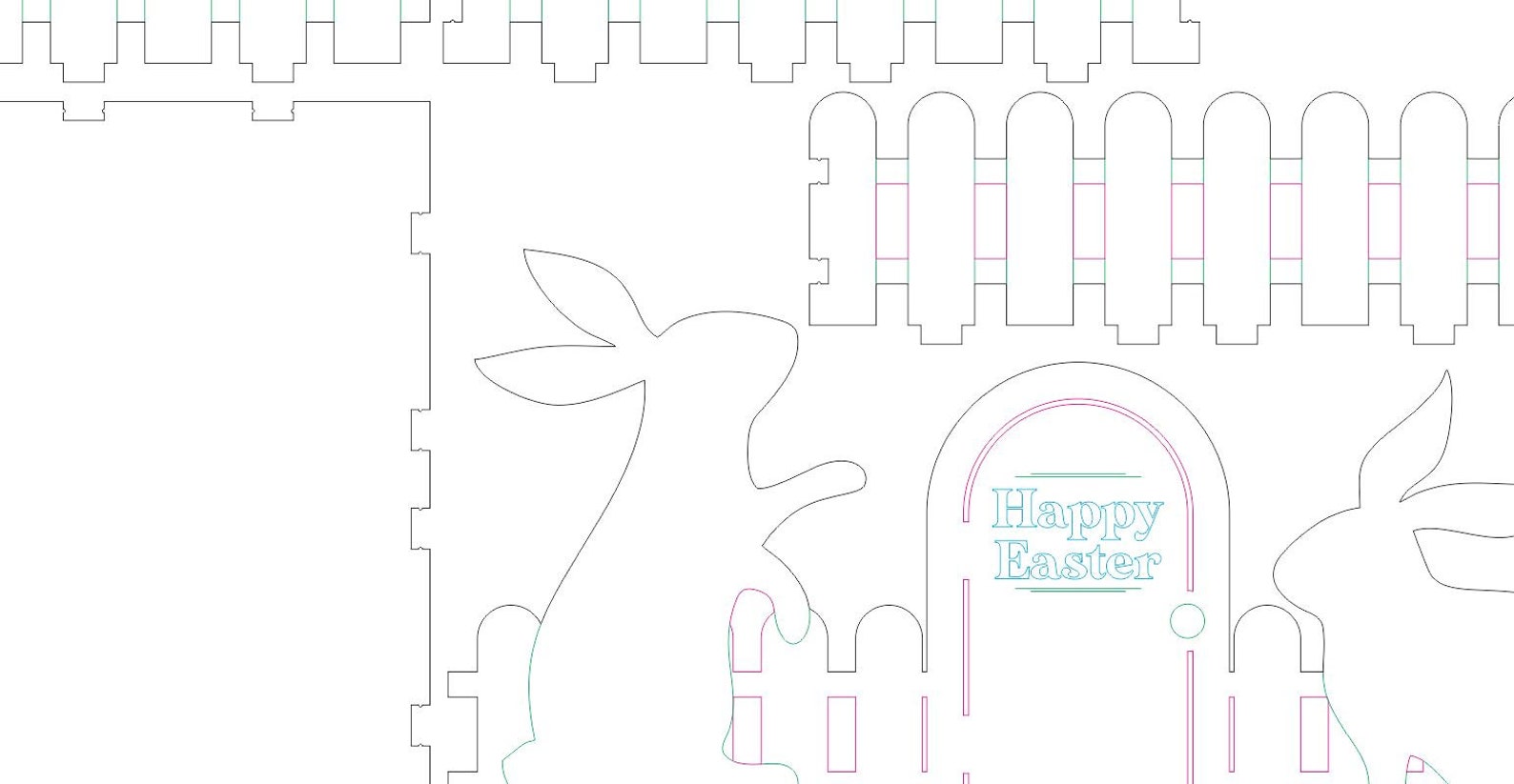 Easter fence box with bunnies laser cutting file digital | Etsy