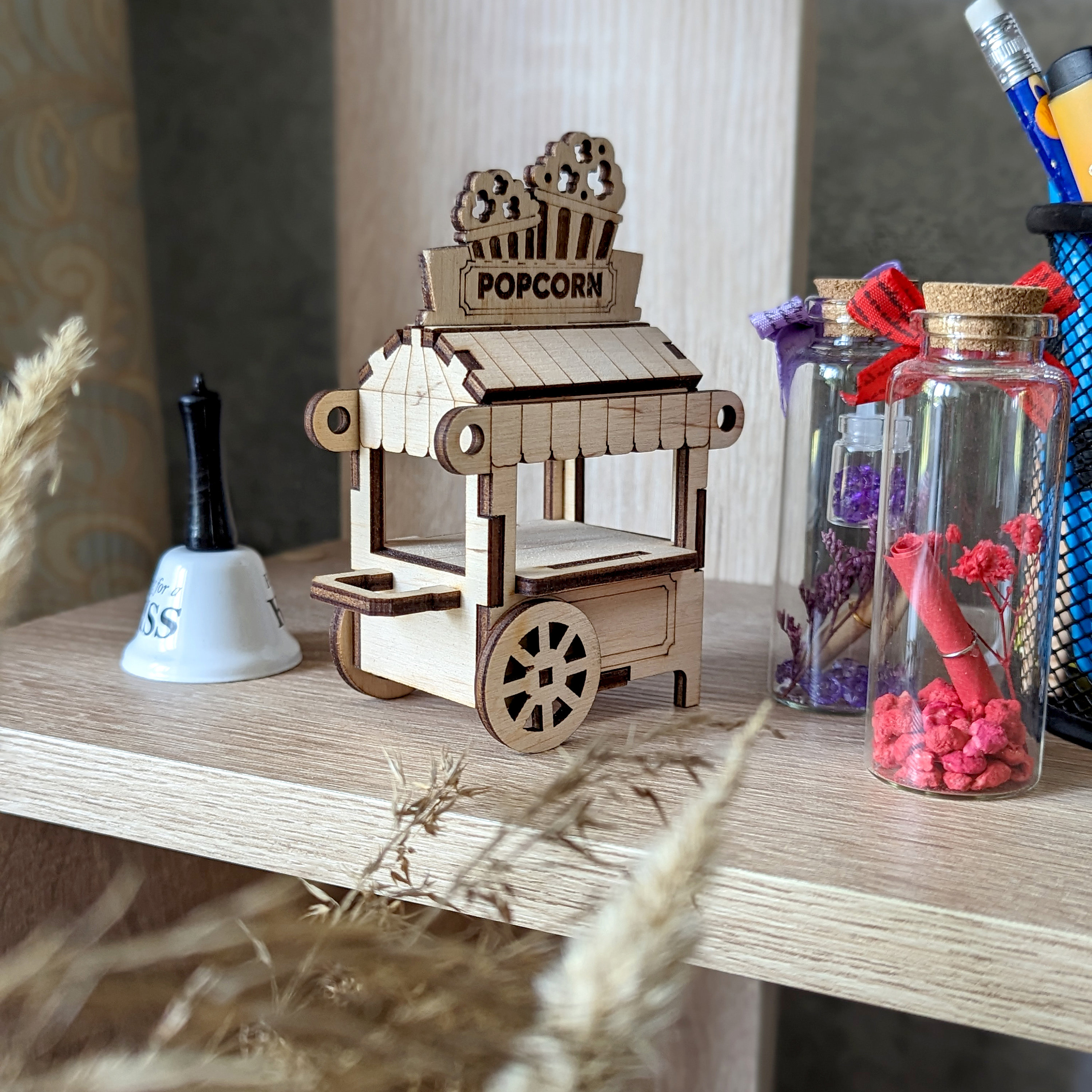 Popcorn Cart Laser Cut File, SVG Cinema Miniature Ornament Wagon 3d ...