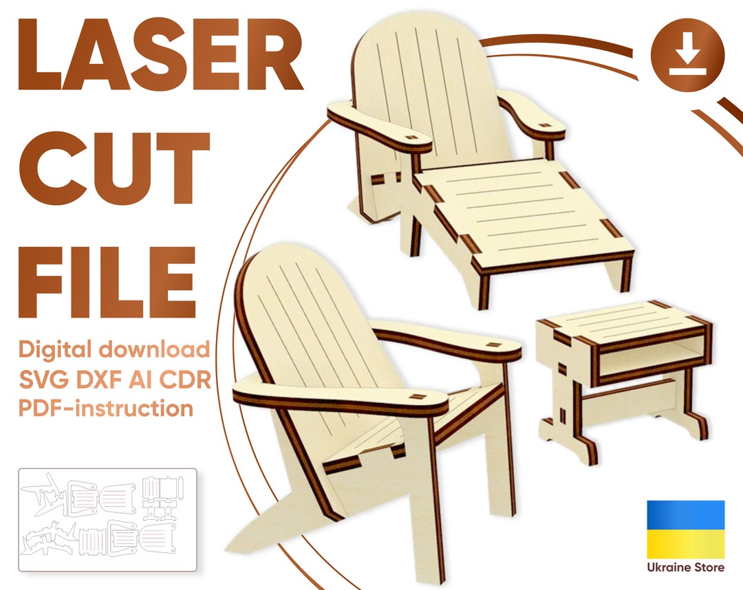 Adirondack Chair - SVG Laser Cut Files of Dollhouse Furniture - Etsy