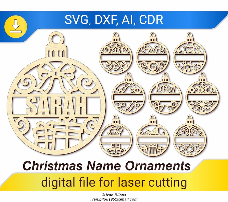 Name Ornament Christmas - Laser Cut Files, SVG DXF Plans for Laser ...