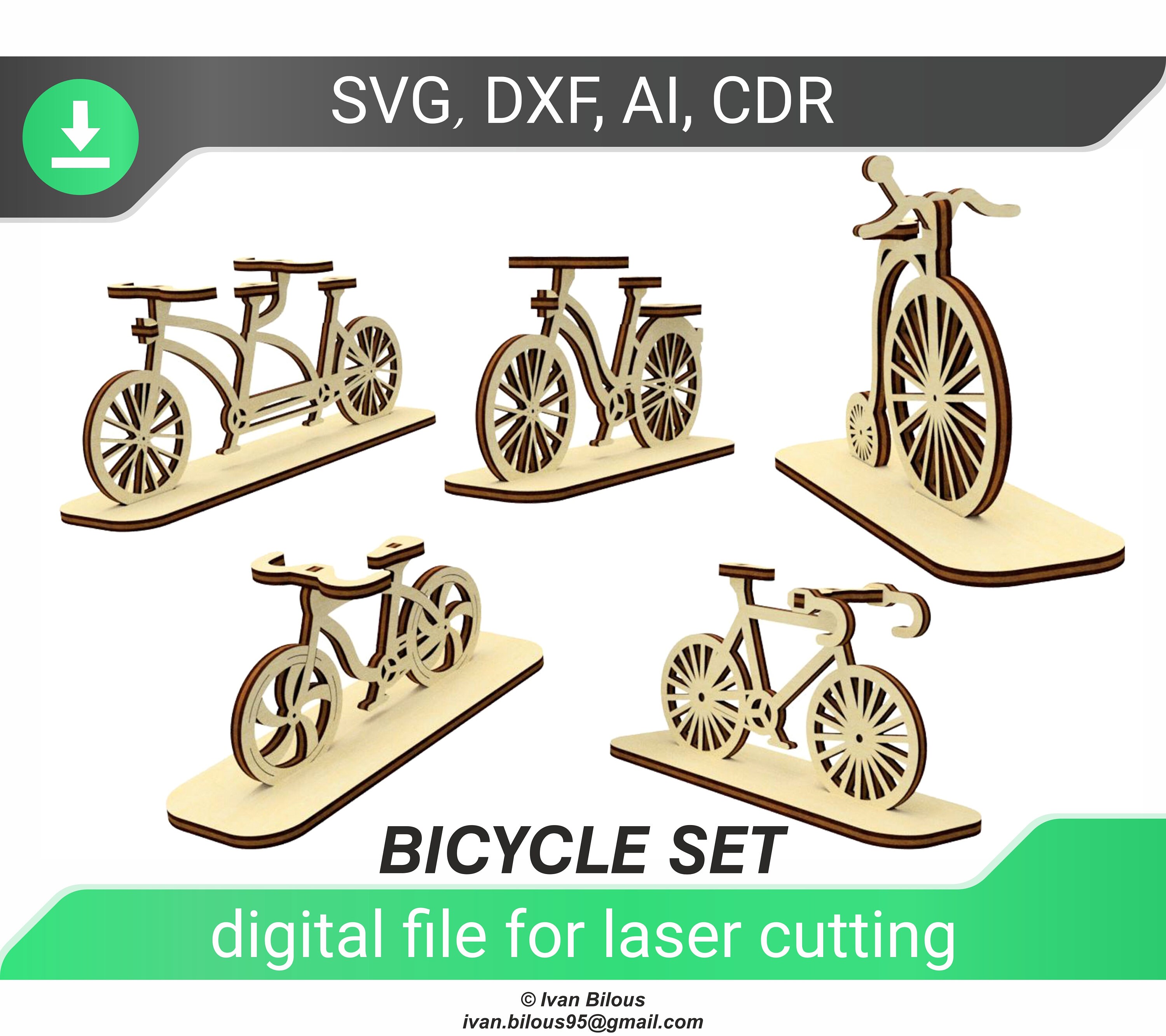Bicycle svg glowforge files for laser cutting dxf bicycle | Etsy