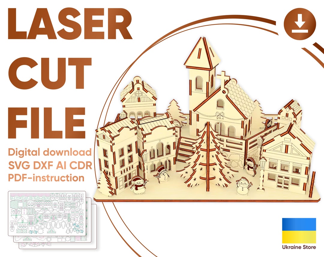Christmas town - Laser Cut Files, Glowforge SVG City scene with 3d ...