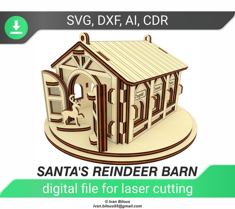 Reindeer Barn Laser Cut Files Santa Claus Reindeer House - Etsy