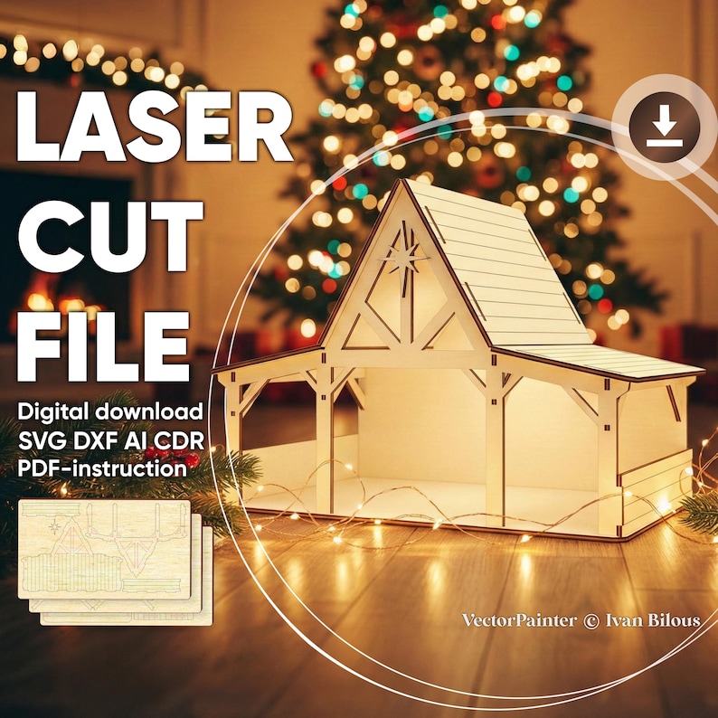 Christmas Barn Nativity Scene - Laser Cut File, Digital Vector Plan - Etsy