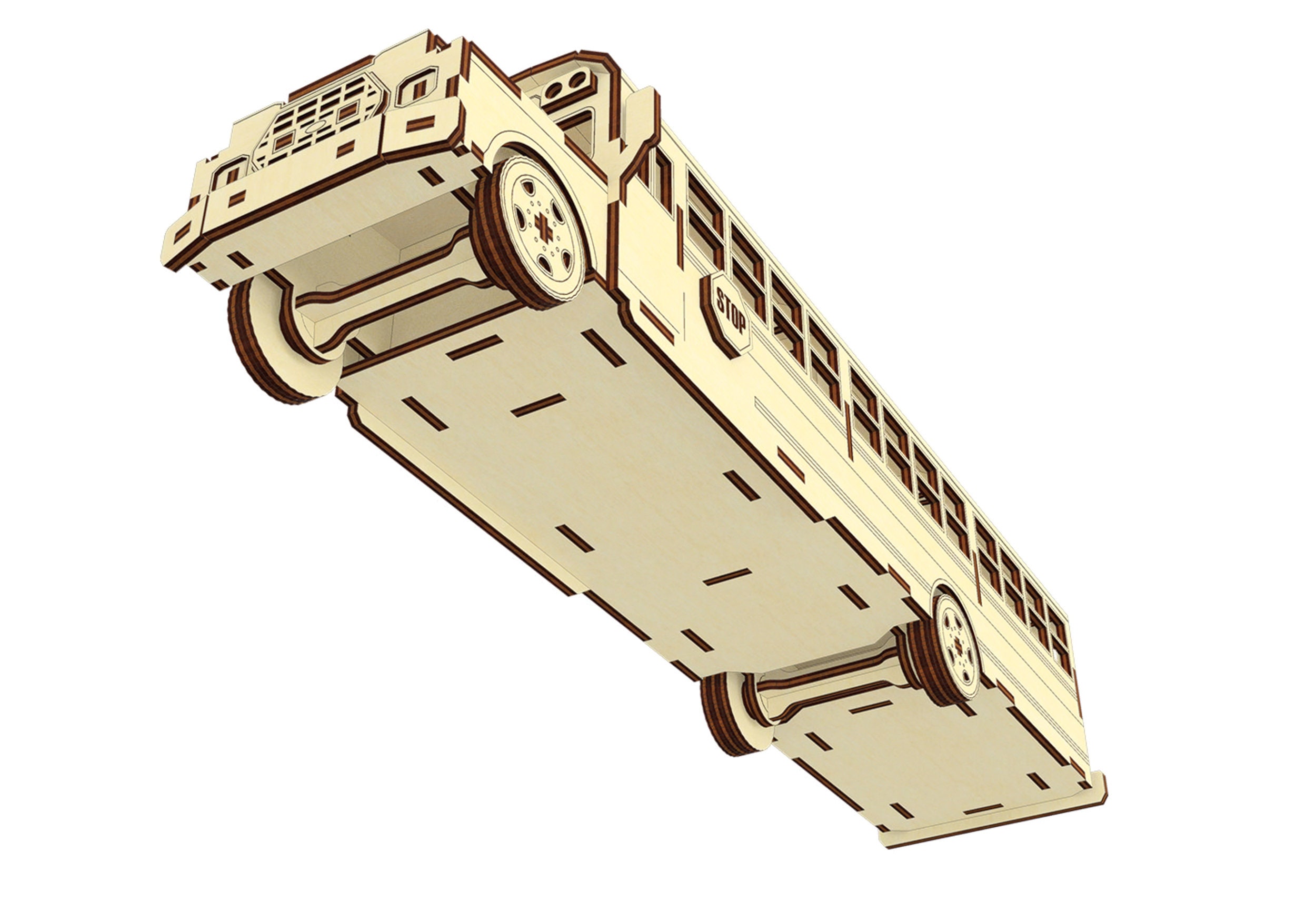 School bus laser cut file Glowforge plan 3d puzzle | Etsy