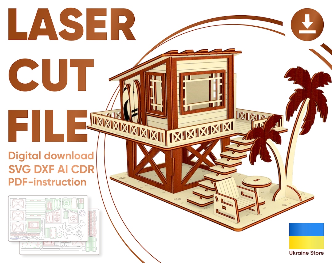 Beach House - 3d Laser Files, Miniature Dollhouse Plan for Laser ...