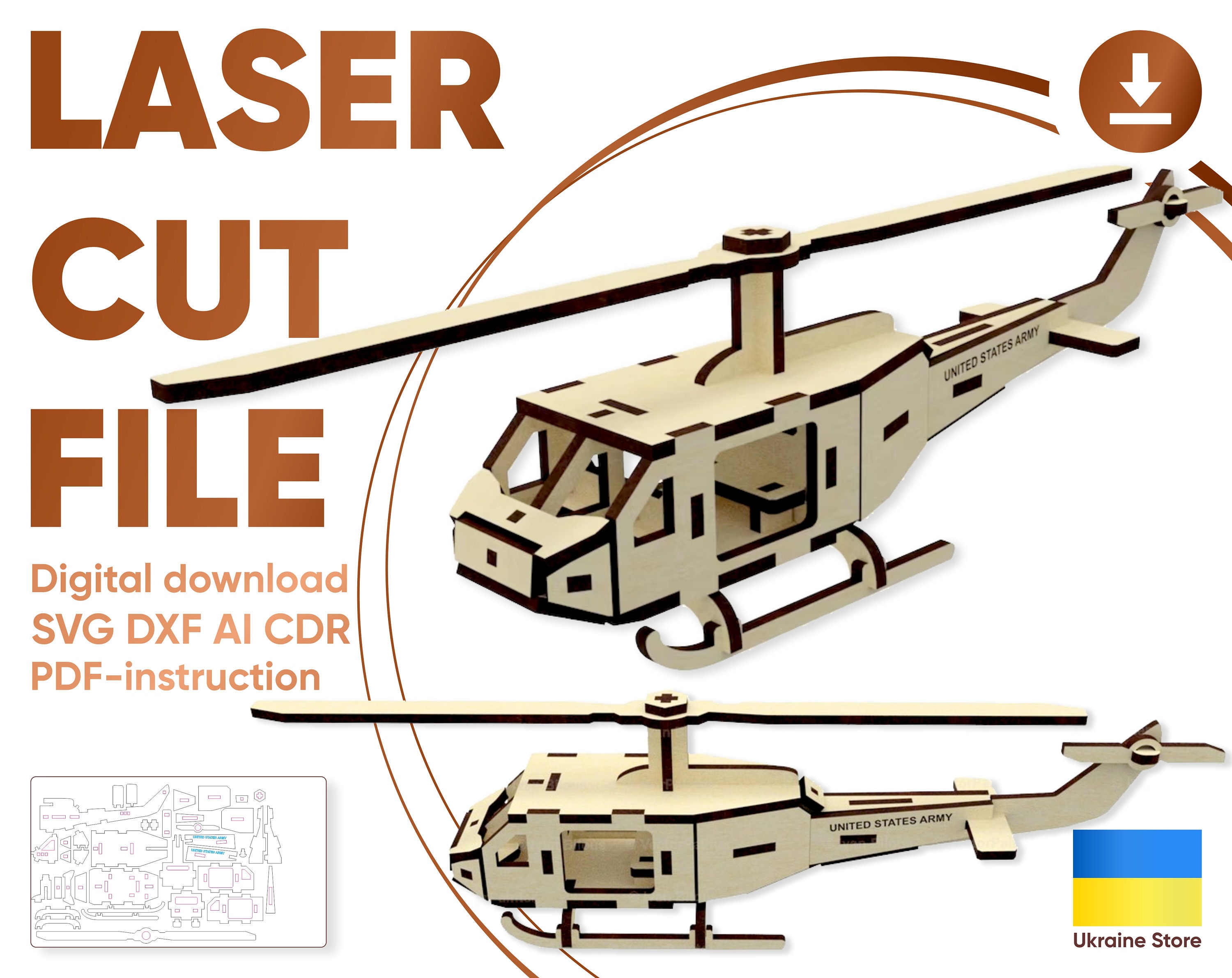 Helicopter Laser Cut File SVG Plan of 3d Puzzle Project for - Etsy ...