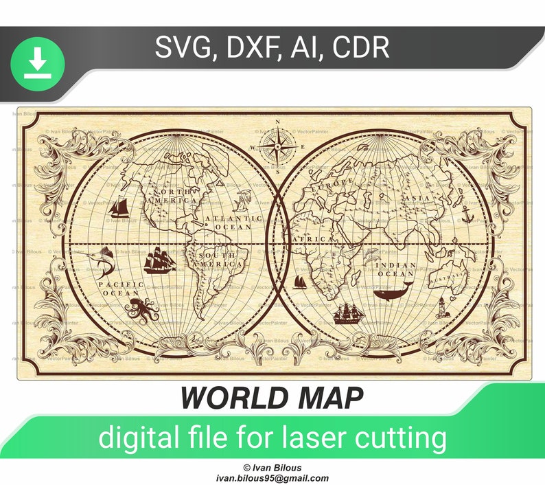 World Map SVG Laser Engraved File Laser Cut File - Etsy