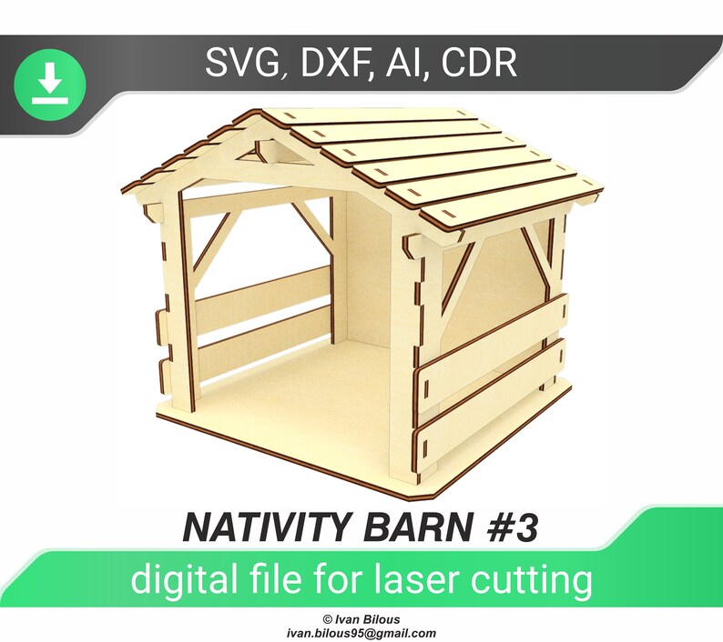 Christmas barn laser cut file Glowforge pattern | Etsy