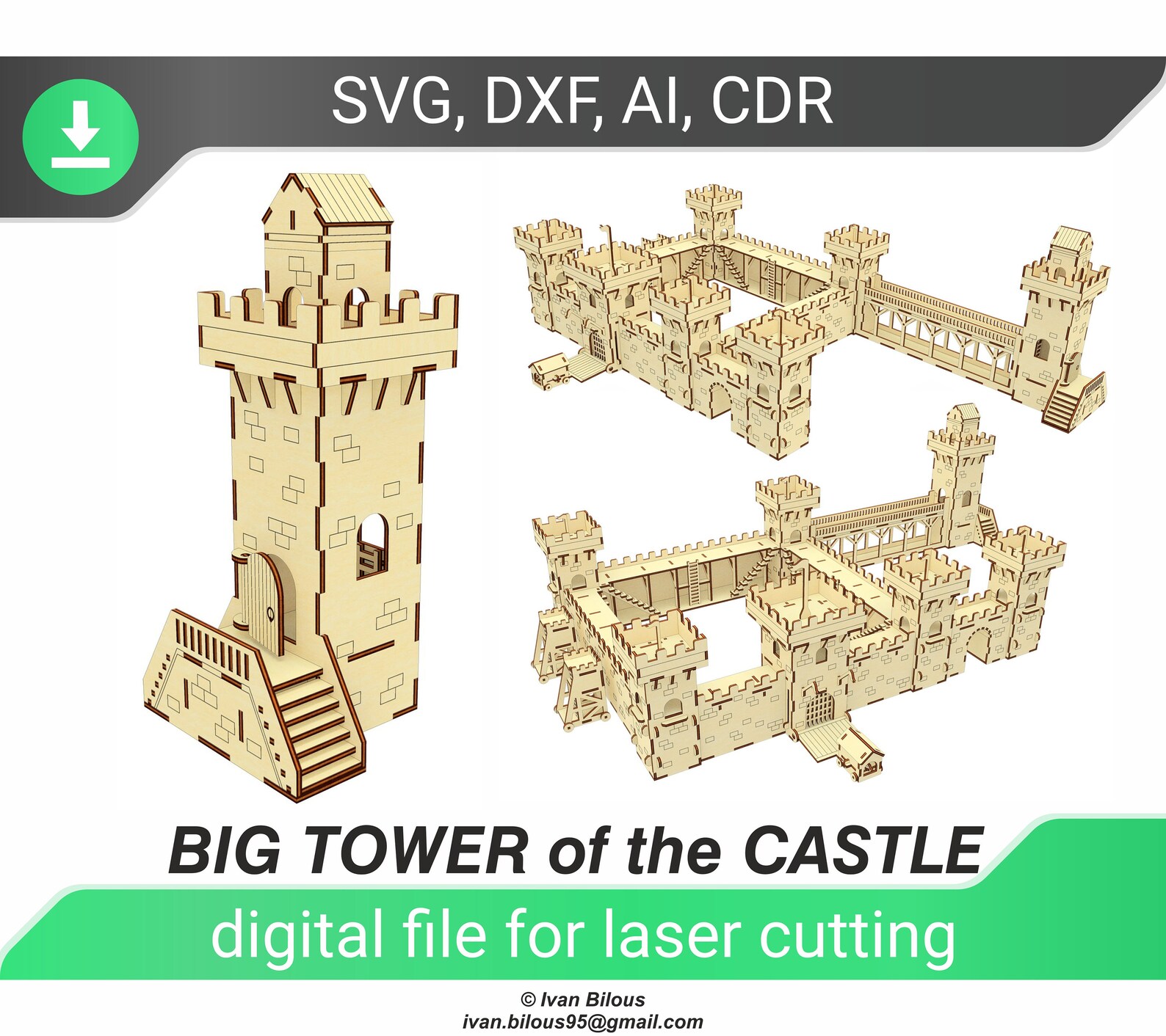 Big Castle Tower Laser Cut Files Glowforge Pattern | Etsy