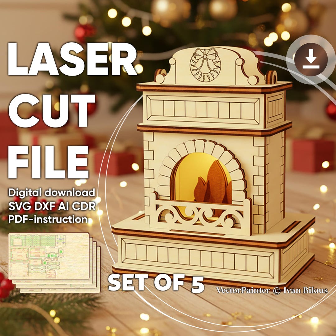 Christmas Fireplaces Bundle - Laser Cut File, Dollhouse Furniture SVG ...