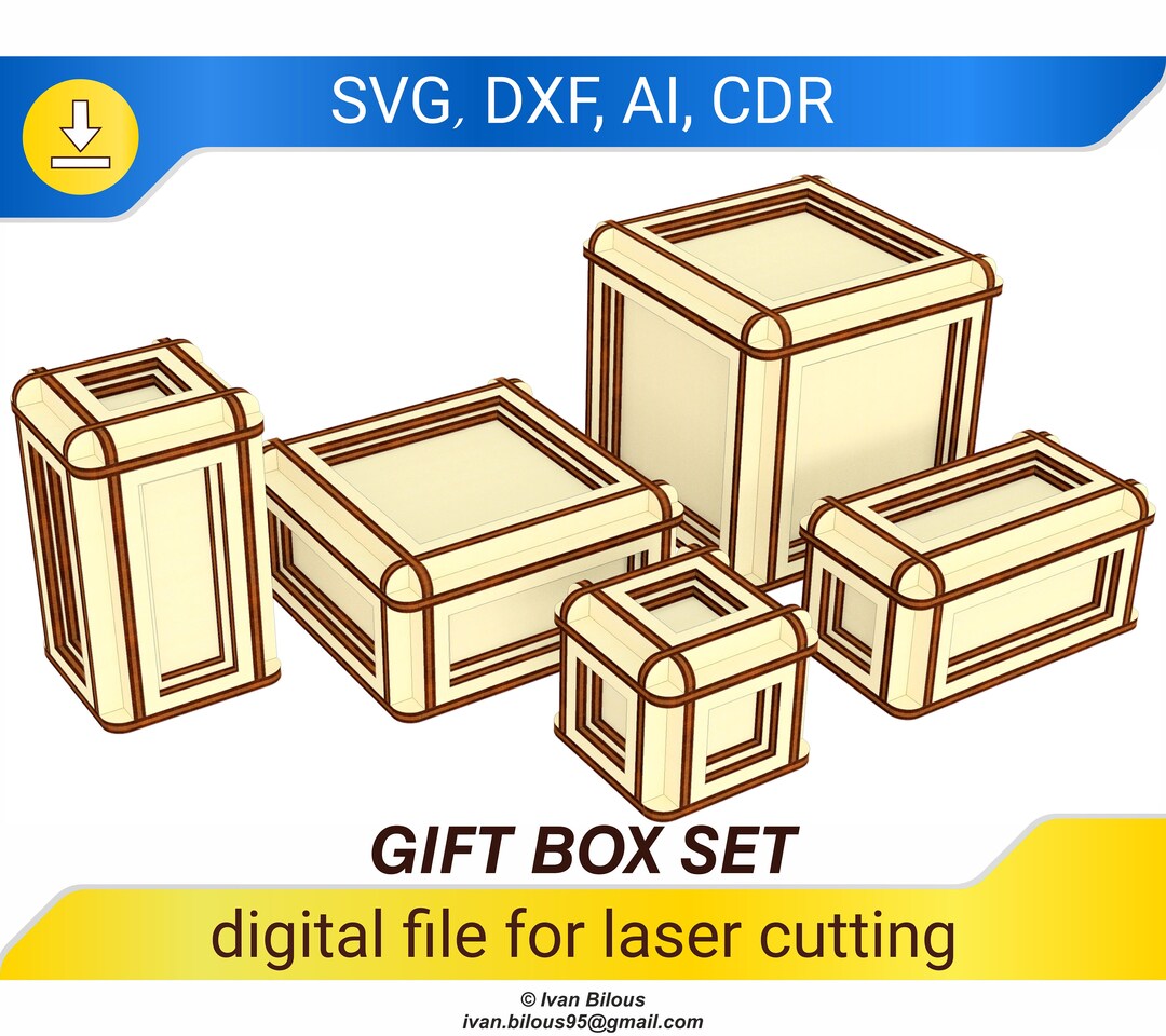 Gift Box Set Laser Files SVG DXF Layered Box Plans for - Etsy