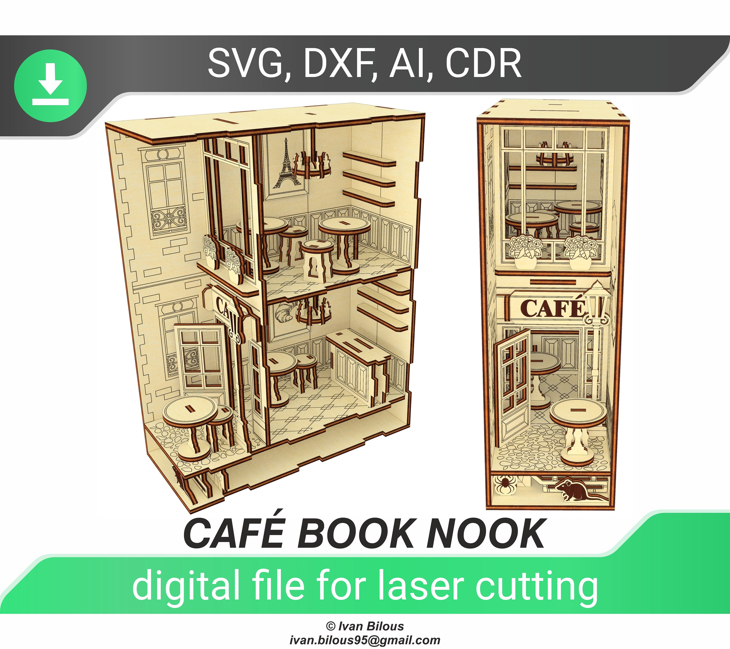Book Nook SVG Glowforge Laser Cut Pattern Shelf Insert Book | Etsy