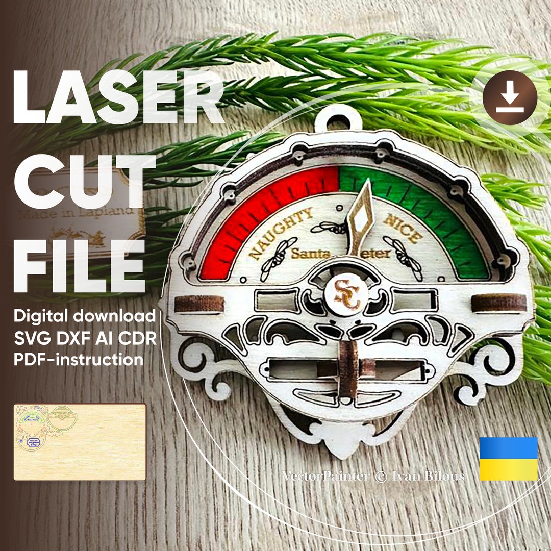 Santa Meter Ornament - SVG Laser Cut File, Naughty Nice Christmas ...