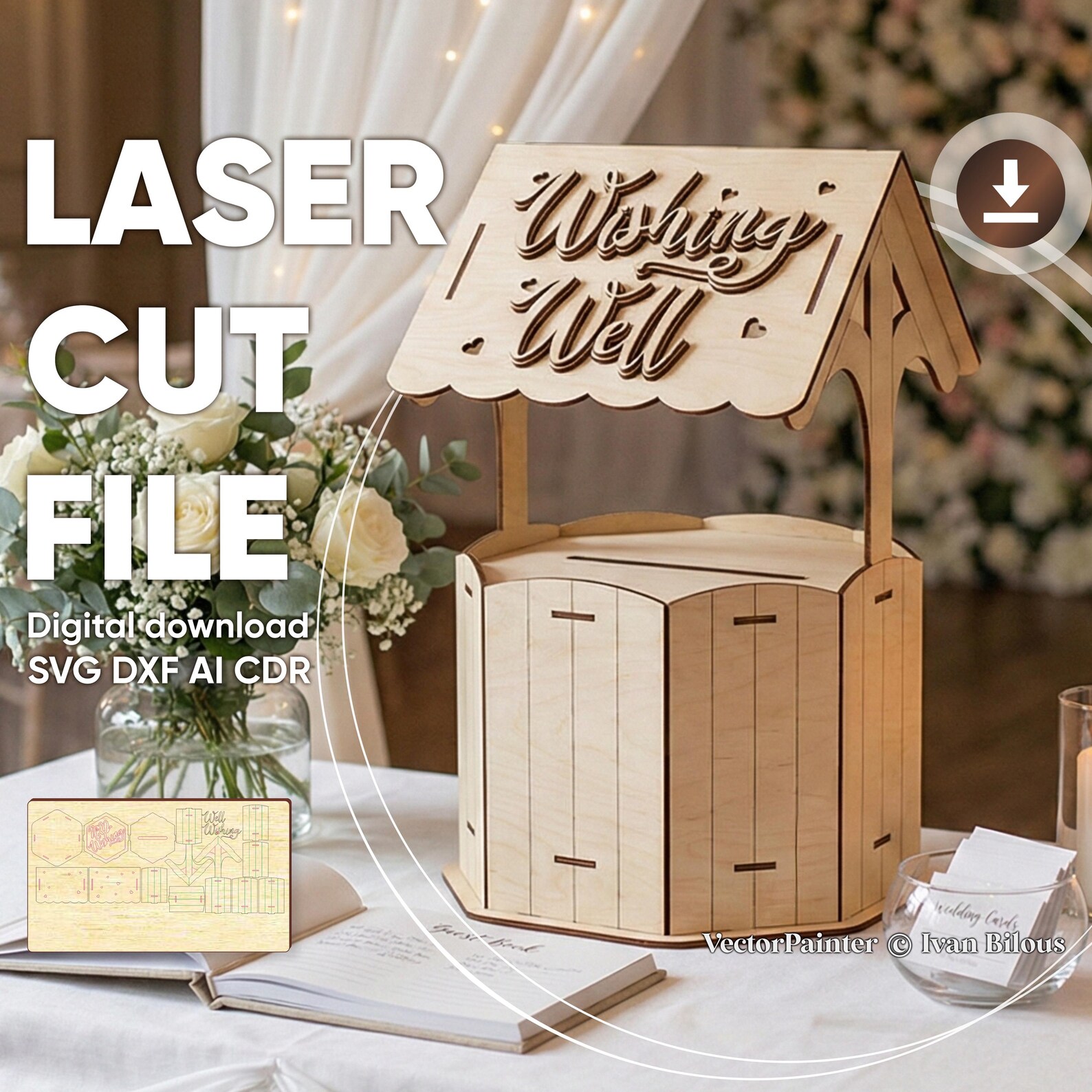 Wedding Wishing Well Laser Cut File, Wooden Card Box SVG Template ...
