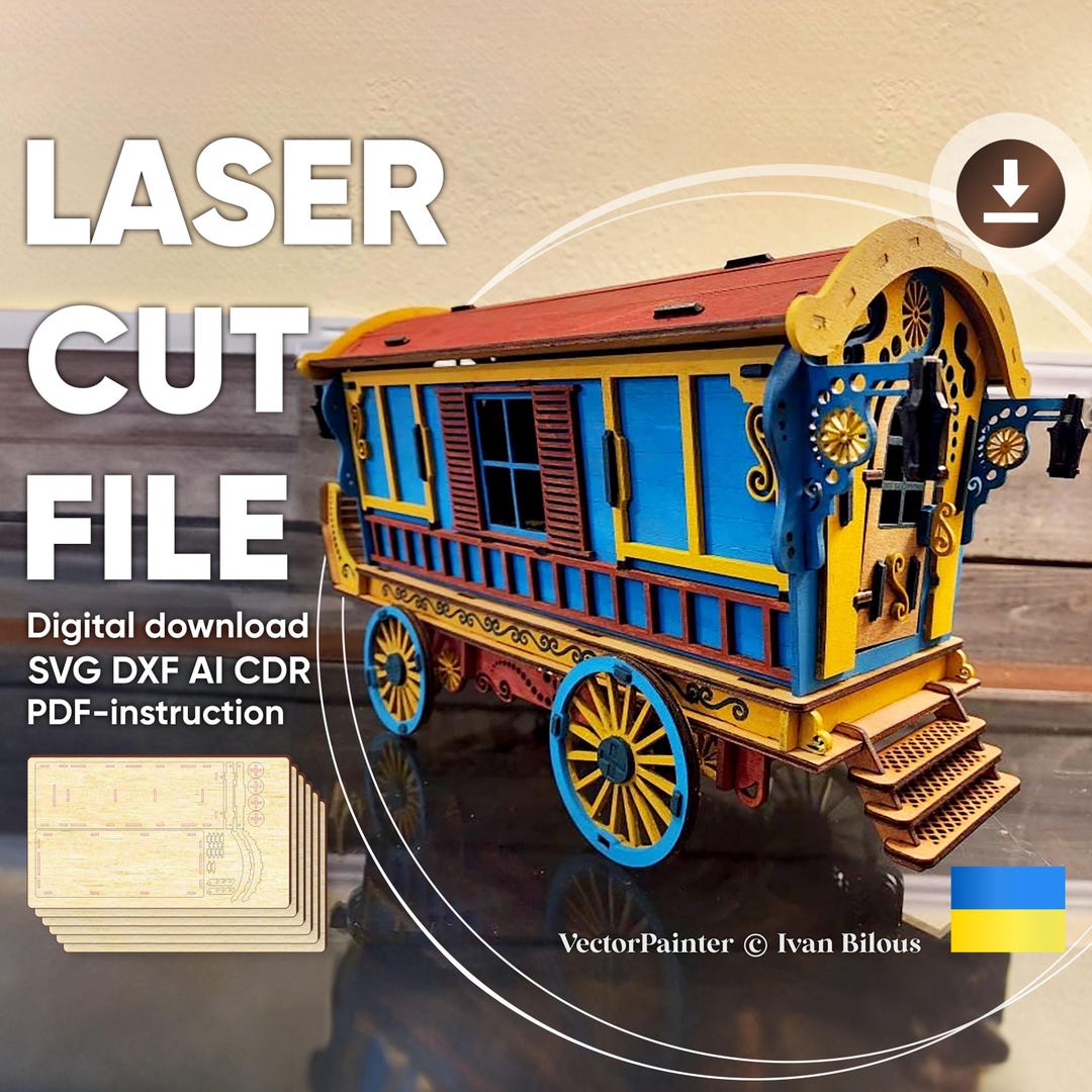 Dollhouse Laser Cut Files Svg Glowforge Laser Gypsy Wagon Dxf Files for ...