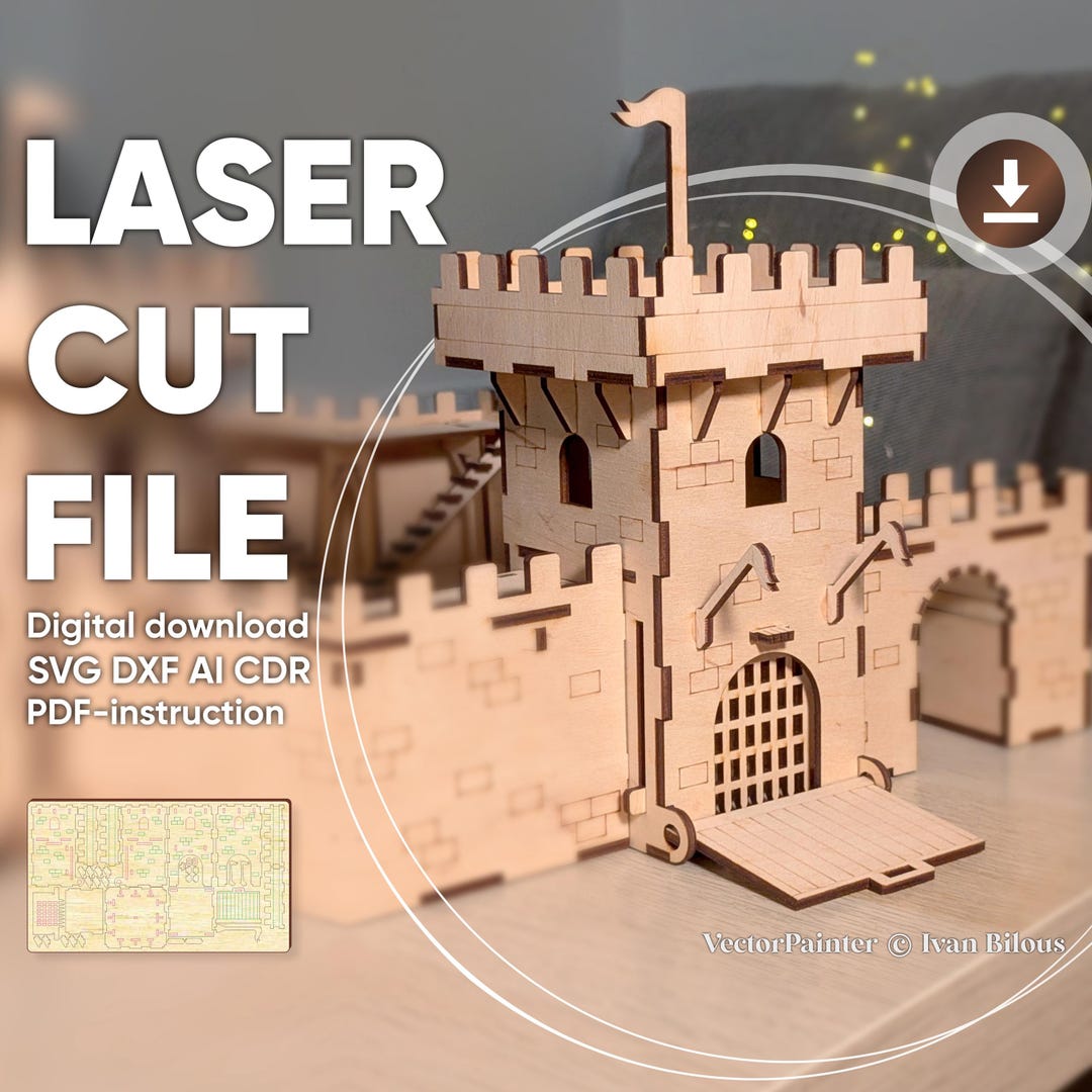 Main Gain of the Castle - Laser Cut File, Fortress Tower Vector Pattern ...