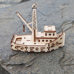 Ship Laser File, SVG Ready Made Project of Fishing Boat for Cutting ...