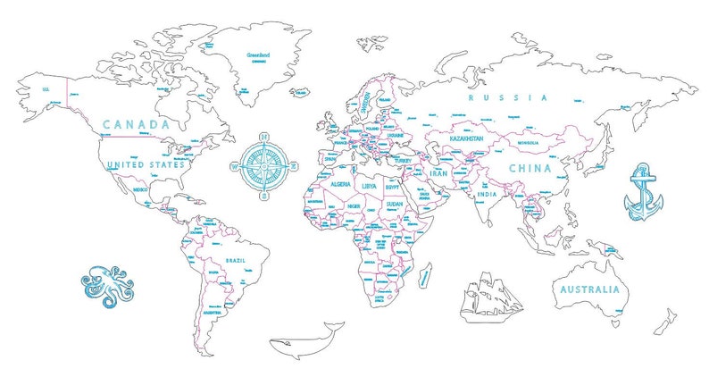 World Map Laser Cut File Laser Engraving Pattern - Etsy