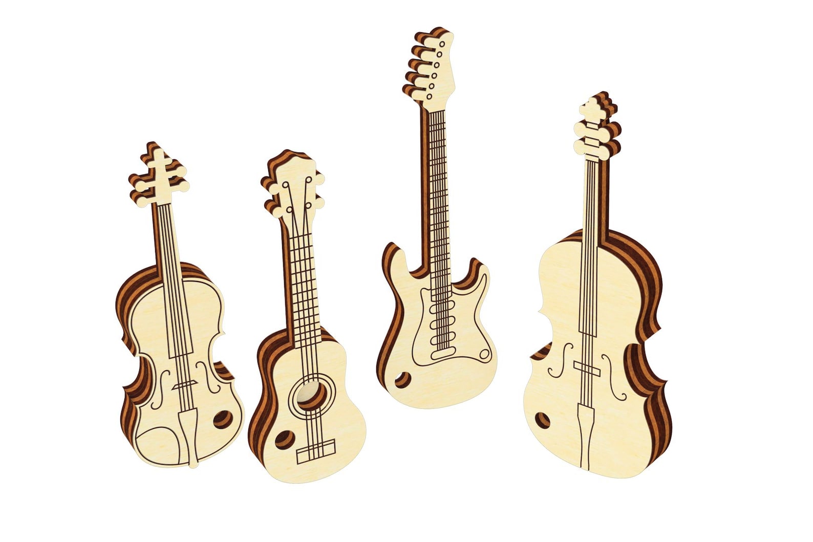 Music Instruments Keychain Laser Cut Files, SVG Guitar Ukulele Violin ...