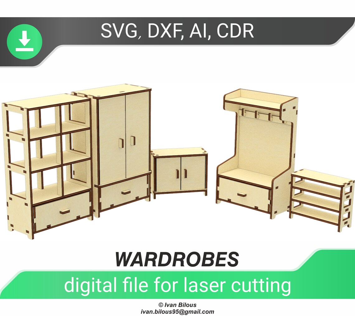 Doll furniture dxf files for laser cut wardrobe svg glowforge | Etsy