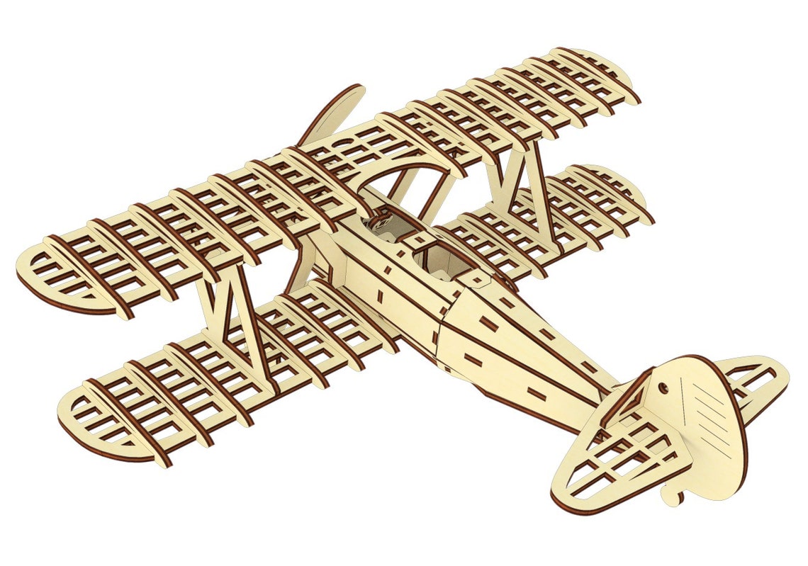 Biplane laser cut file Glowforge pattern CNC plan | Etsy