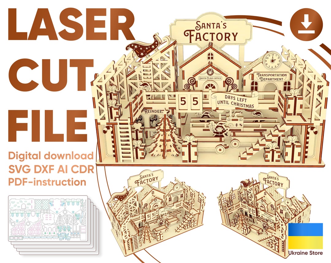 Santa's Factory Christmas Laser Cut Files, SVG Glowforge Plan, Santa's ...