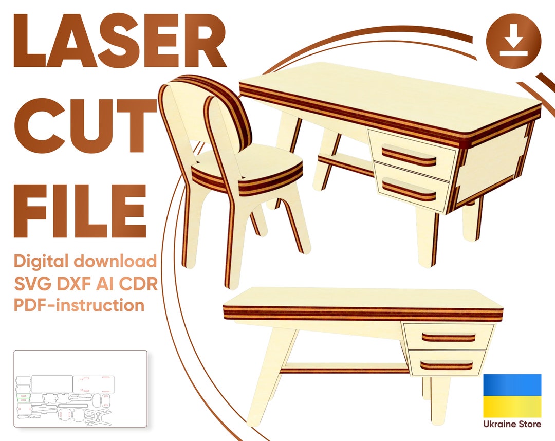 Desk & Chair Dollhouse Furniture Laser Cut Files Glowforge - Etsy