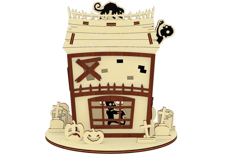 Spooky House Laser Cut File, SVG Halloween Miniature, Wooden Gothic ...