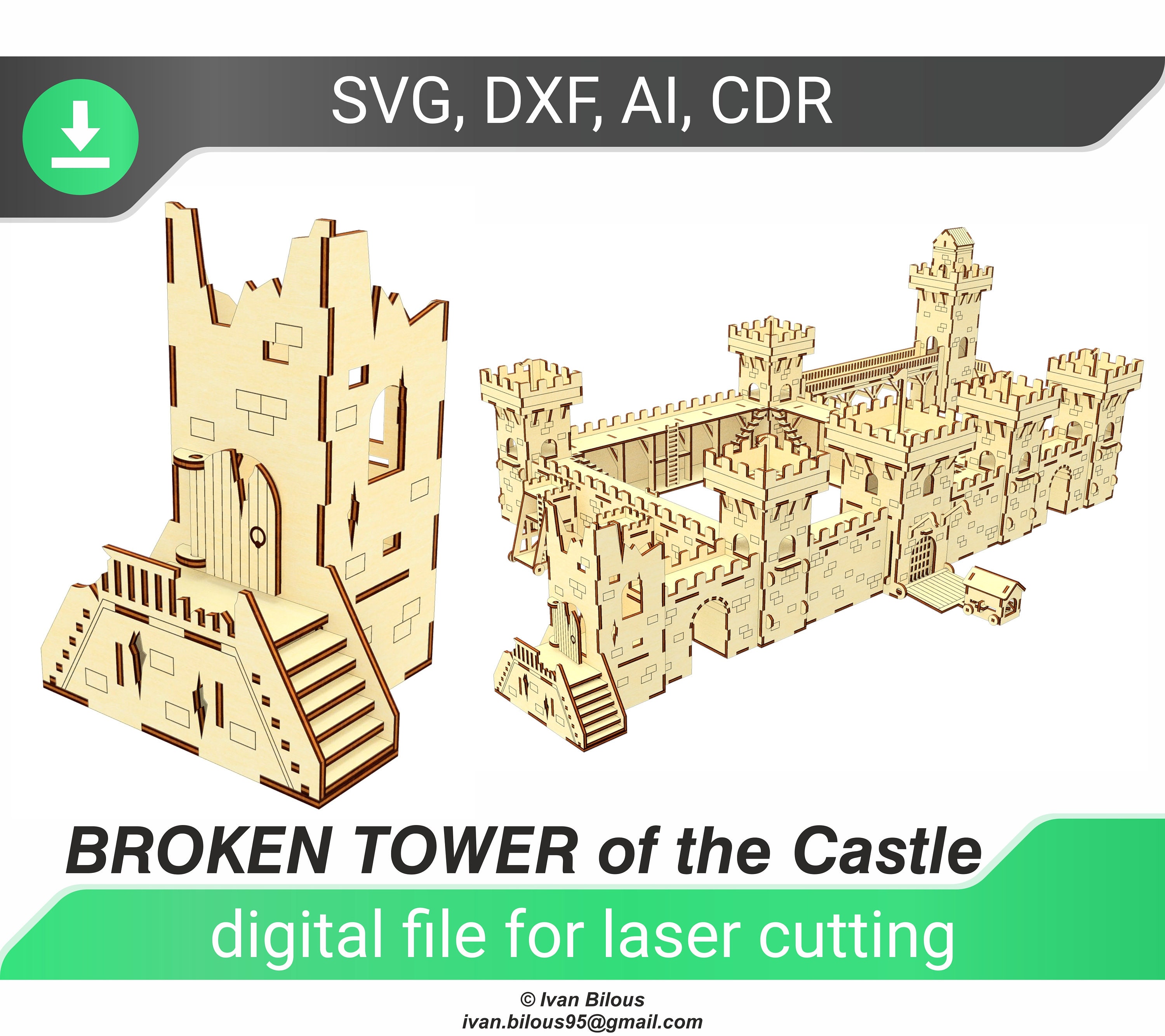 Broken Tower of the Castle Laser Cut File Glowforge Pattern - Etsy