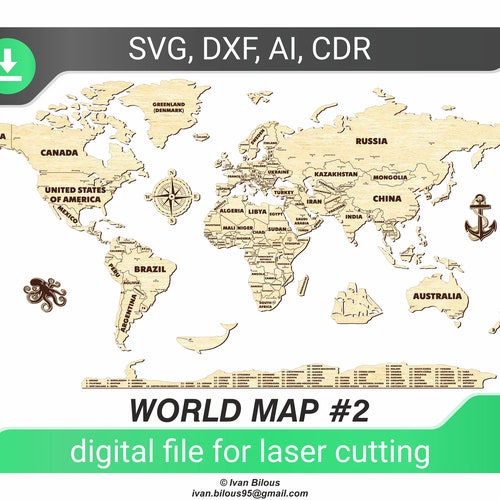 World Map Svg Laser Cut File World Map DXF Svg World Map - Etsy
