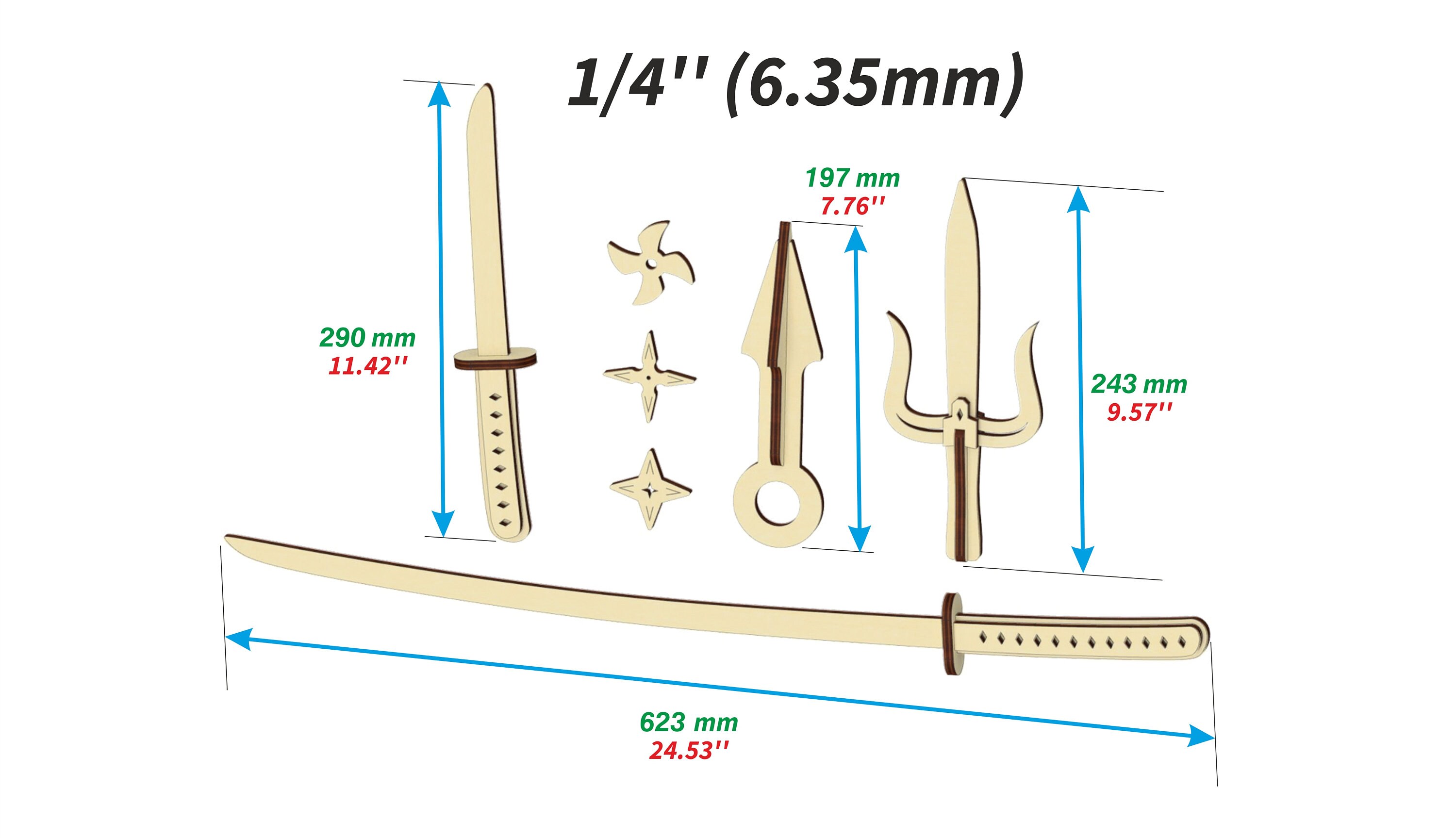 Ninja Set - Sword Laser Cut Files, Glowforge SVG Plan for Cutting ...