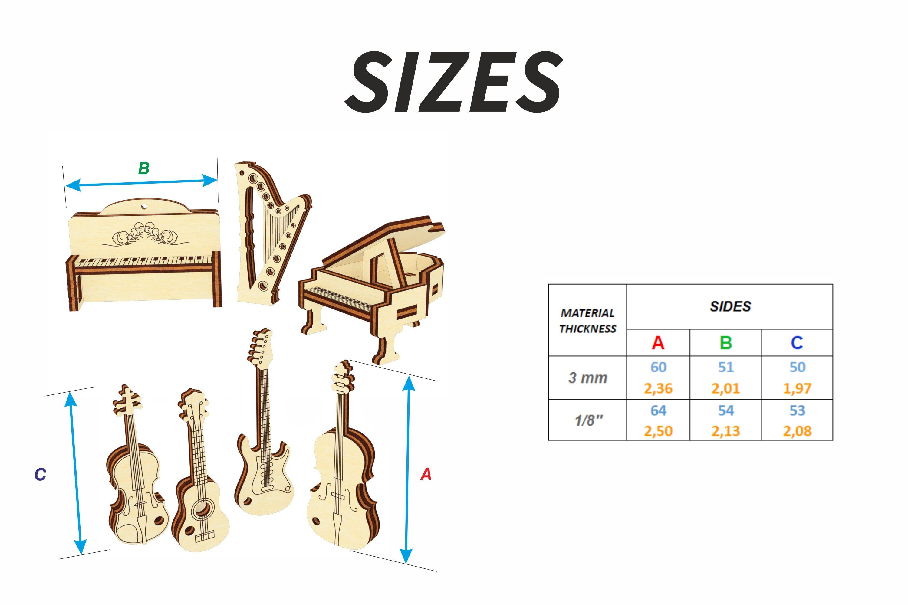 Music Instruments Keychain Laser Cut Files, SVG Guitar Ukulele Violin ...