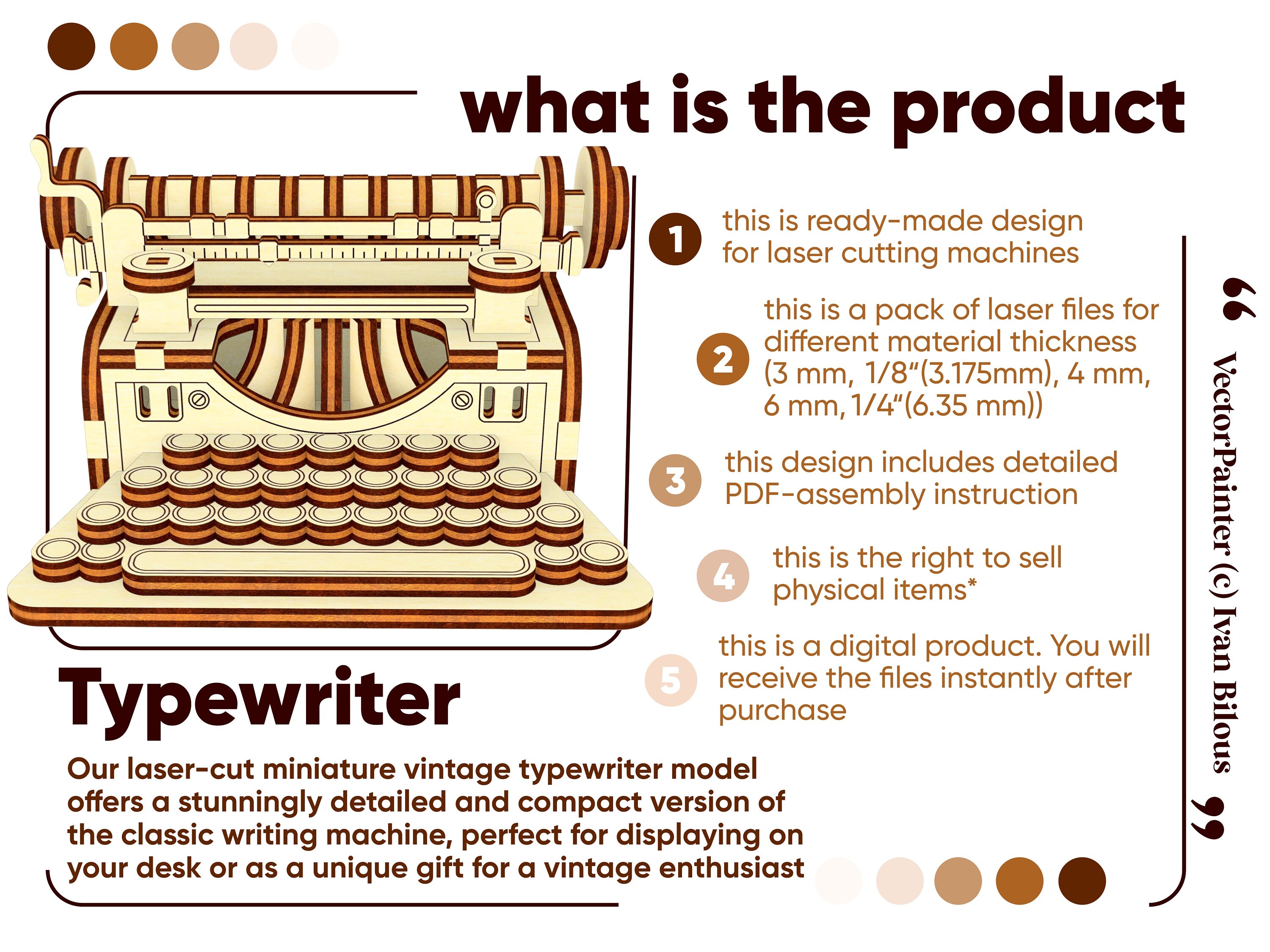 Typewriter SVG Laser Cut File, 3d Puzzle Miniature Ready Made Laser ...