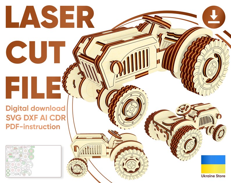Tractor SVG Laser Cut File 3d Puzzle Plan for Laser Cutting - Etsy UK
