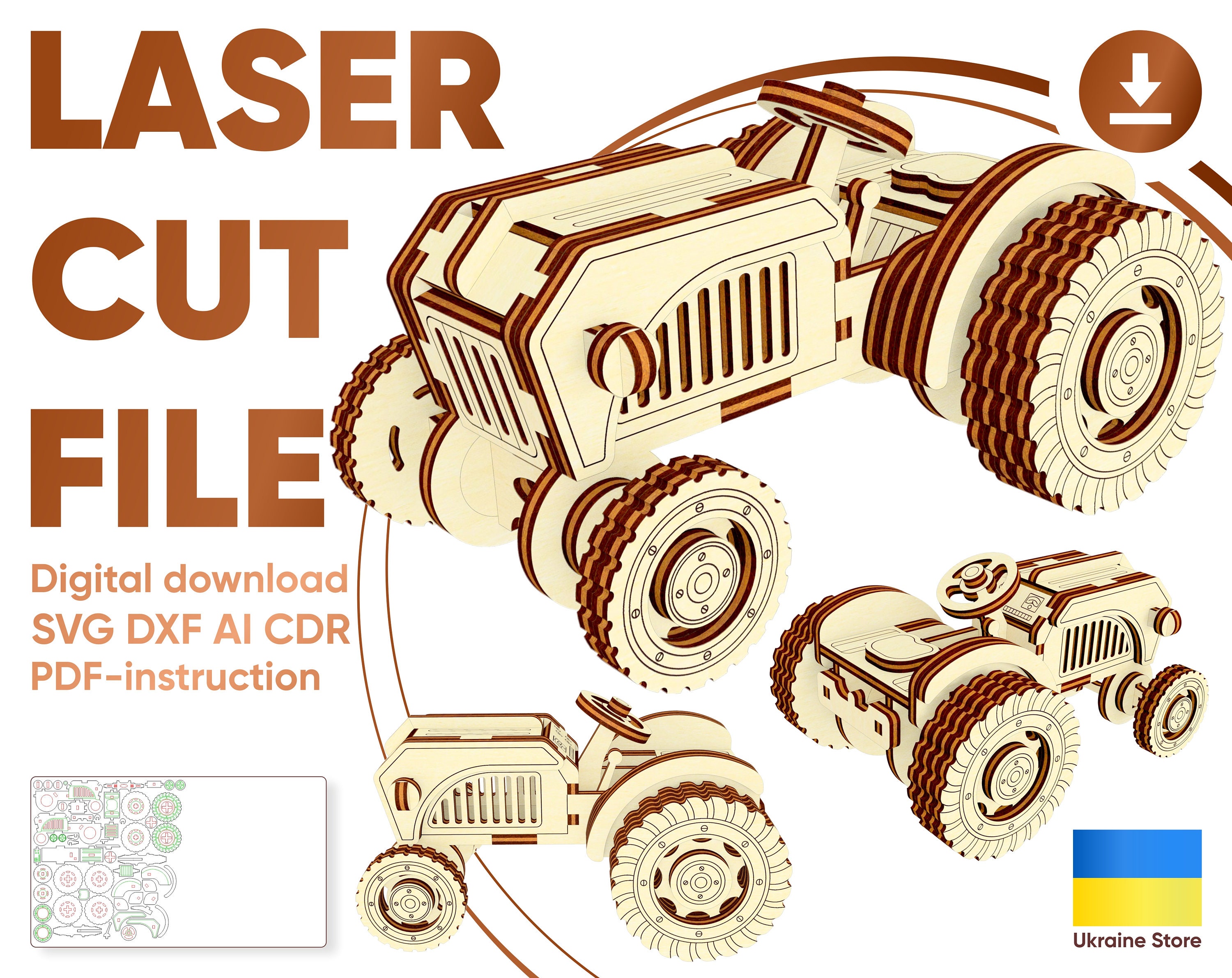 Tractor SVG Laser Cut File 3d Puzzle Plan for Laser Cutting - Etsy ...