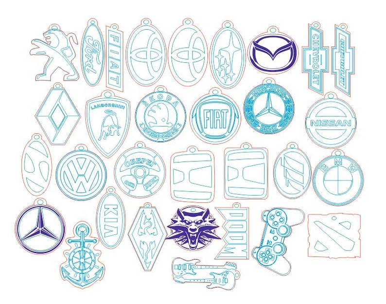 Laser cut keychain svg glowforge file dxf key template plywood | Etsy