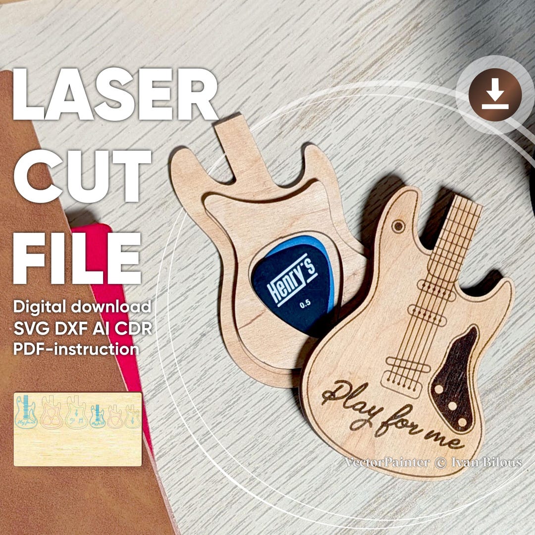 Guitar Pick Holder - SVG Laser Cut Files, Plectrum Box Plan for ...