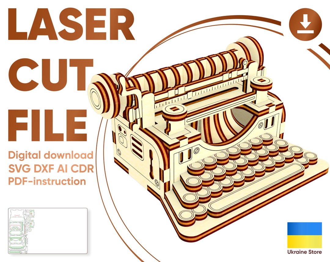 Typewriter SVG Laser Cut File 3d Puzzle Miniature Ready Made - Etsy