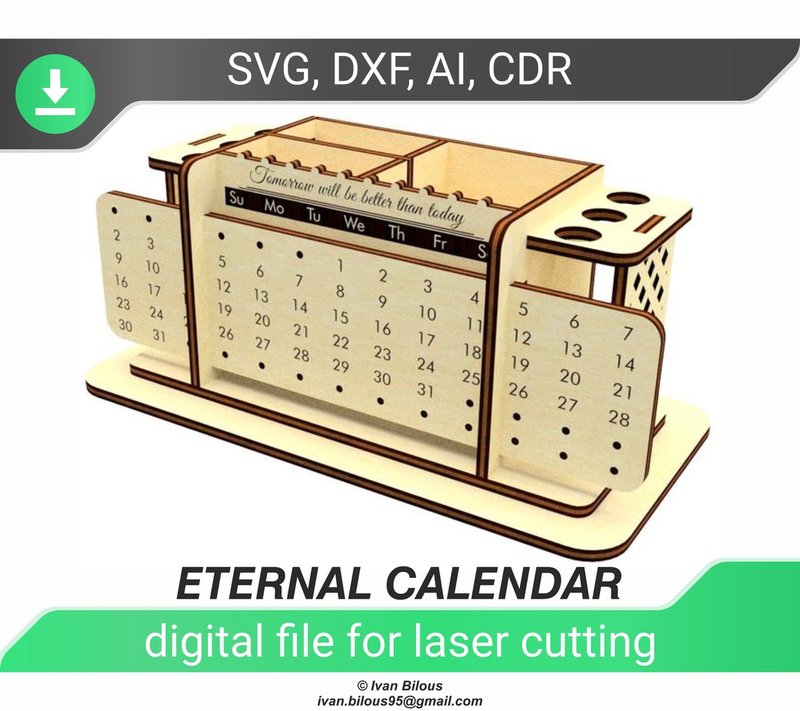 Eternal Calendar SVG Laser Cut Files Glowforge Pattern Desk | Etsy